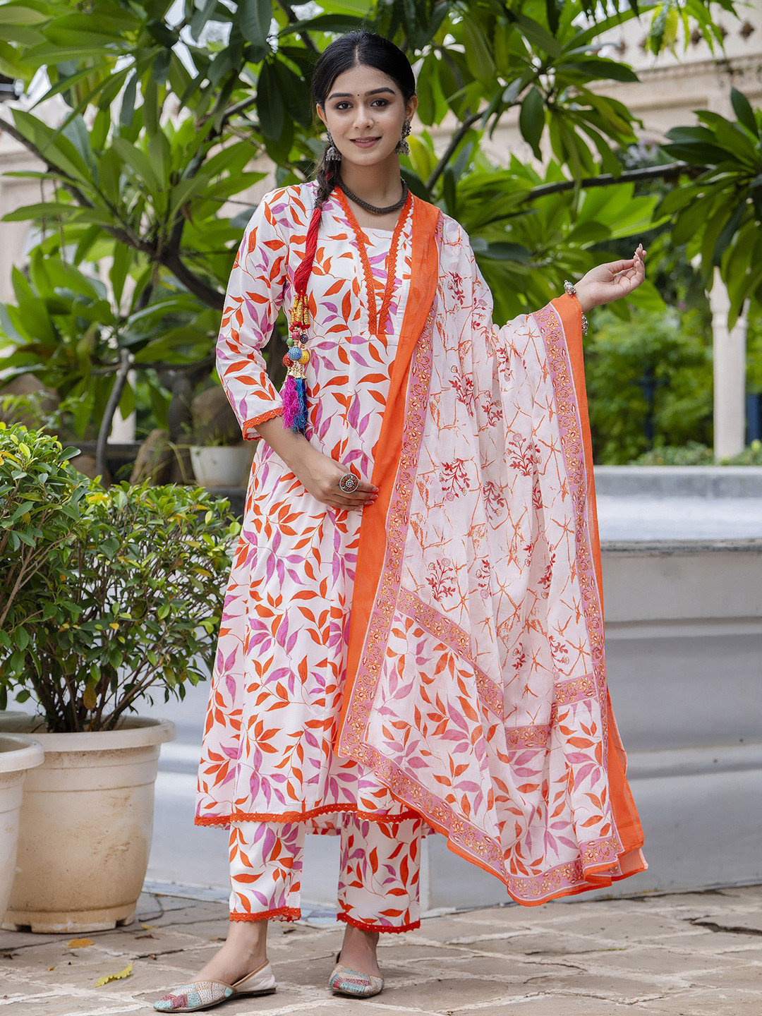 Buy PARTHVI Ethnic Motifs Printed Thread Work Anarkali Kurta With ...