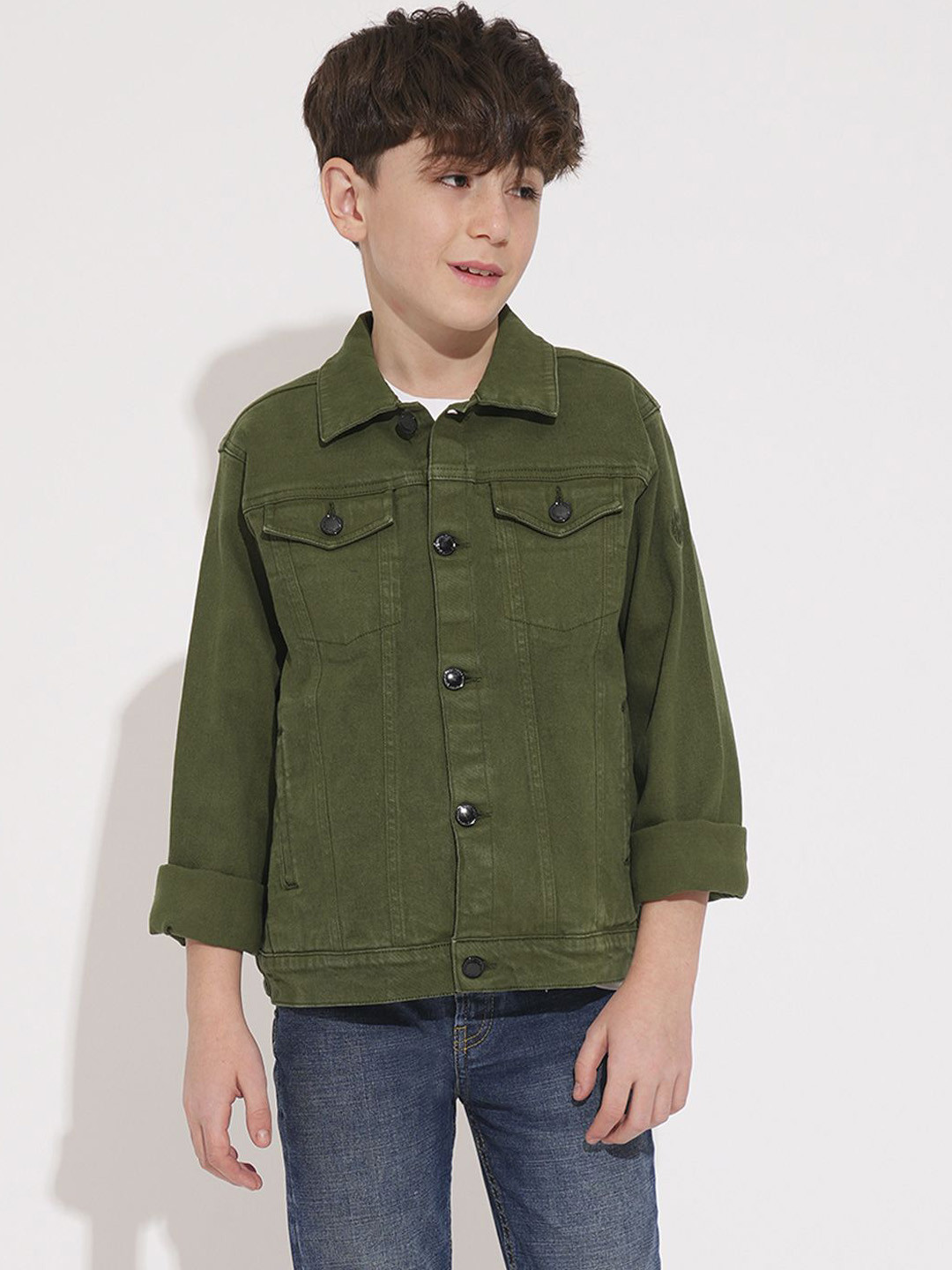 Buy Jack & Jones Junior Boys Spread Collar Solid Cotton Casual Denim ...