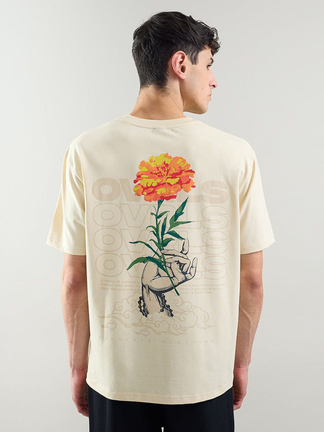 Buy Overlays Men Floral Printed Round Neck Cotton Relaxed Fit T Shirt ...