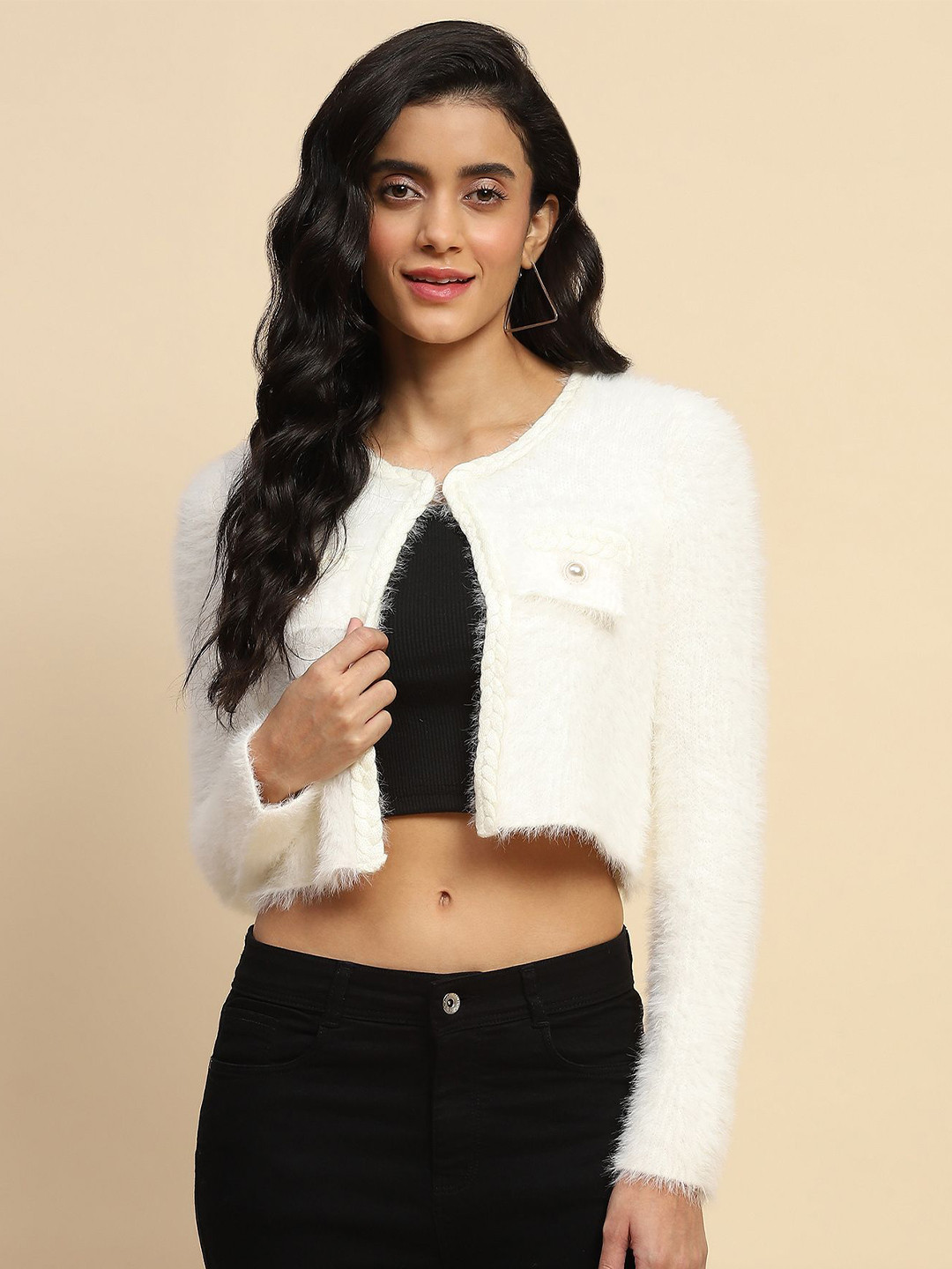 Buy Global Republic Round Neck Open Front Shrug - Shrug for Women ...