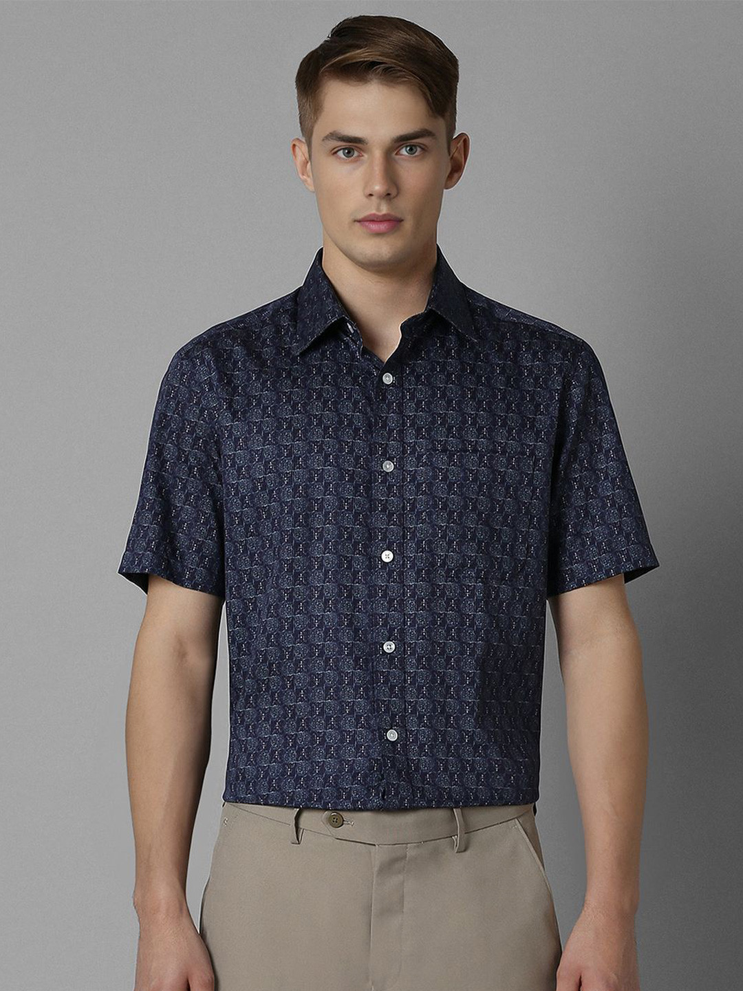 Buy Louis Philippe Men Spread Collar Abstract Printed Cotton Formal ...