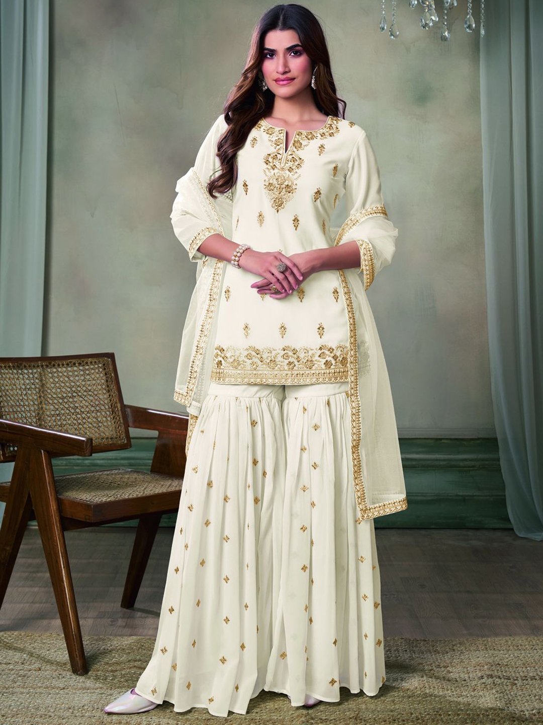 Buy Inddus Women Floral Zari And Sequinned Embroidered Kurta Set With ... Buy Inddus Women Floral Zari And Sequinned Embroidered Kurta Set With ...