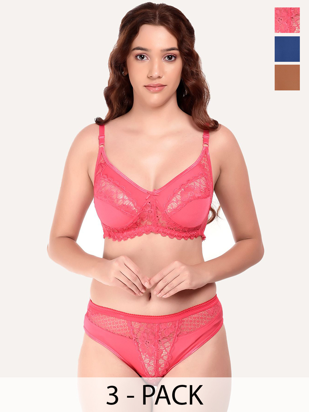 Buy DressBerry Pack Of 3 Self Design Lingerie Set SDS 5052 COMBO - Lingerie Set for Women ...