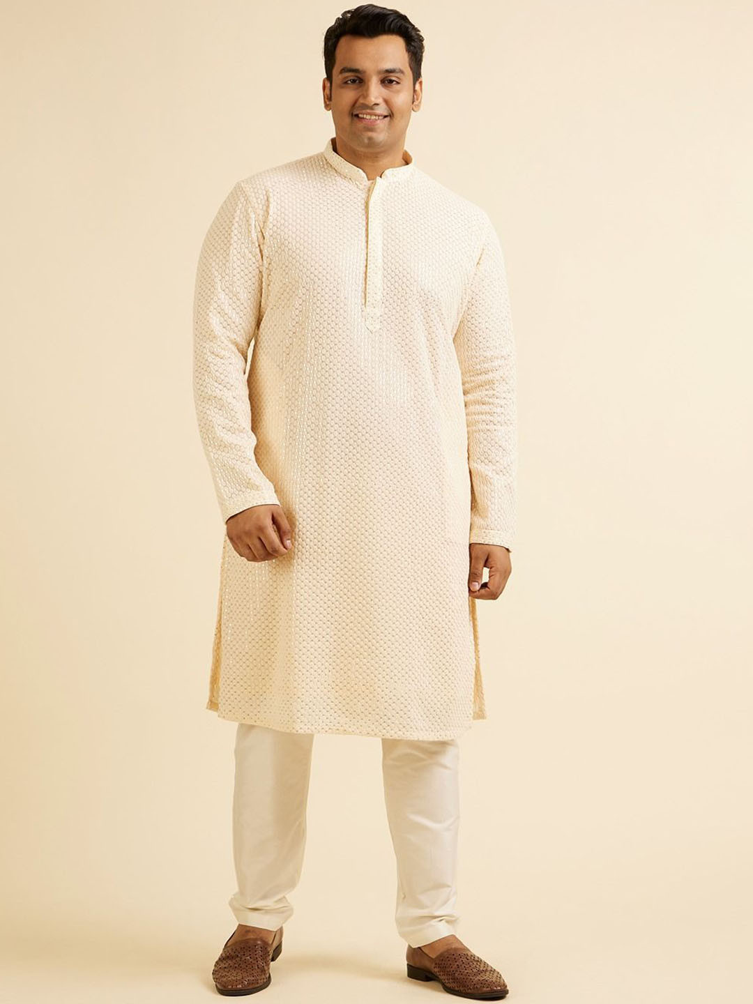 Buy Manyavar Geometric Embroidered Regular Sequinned Georgette Kurta ...