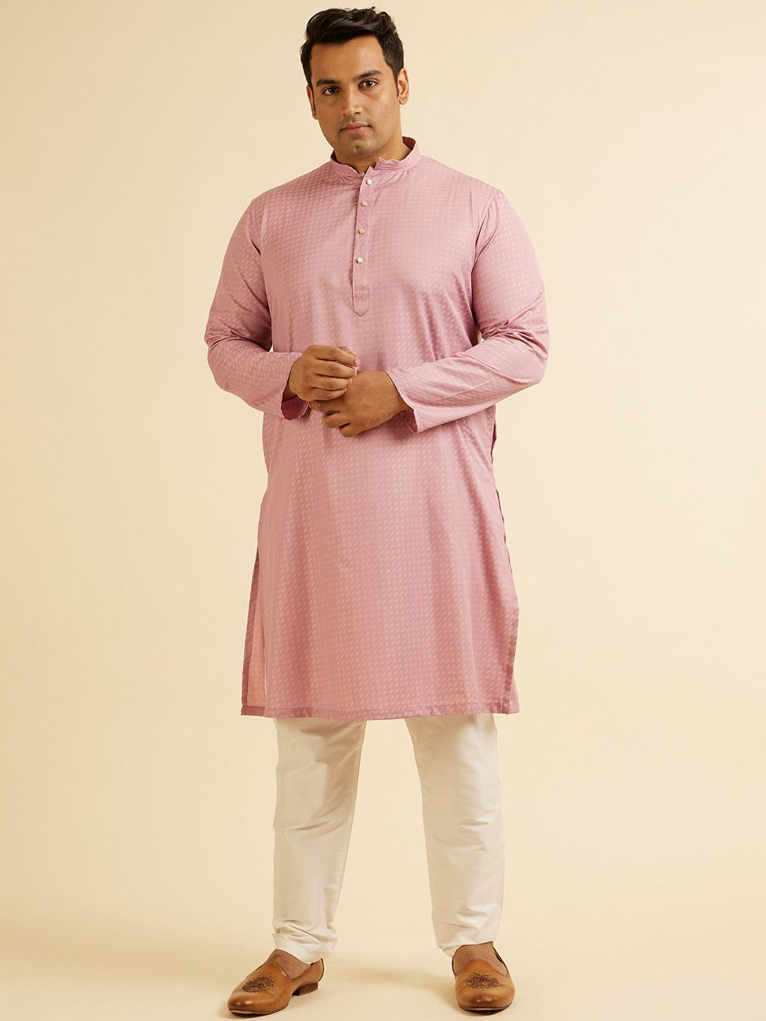 Buy Manyavar Plus Size Geometric Self Design Mandarin Collar Straight ...