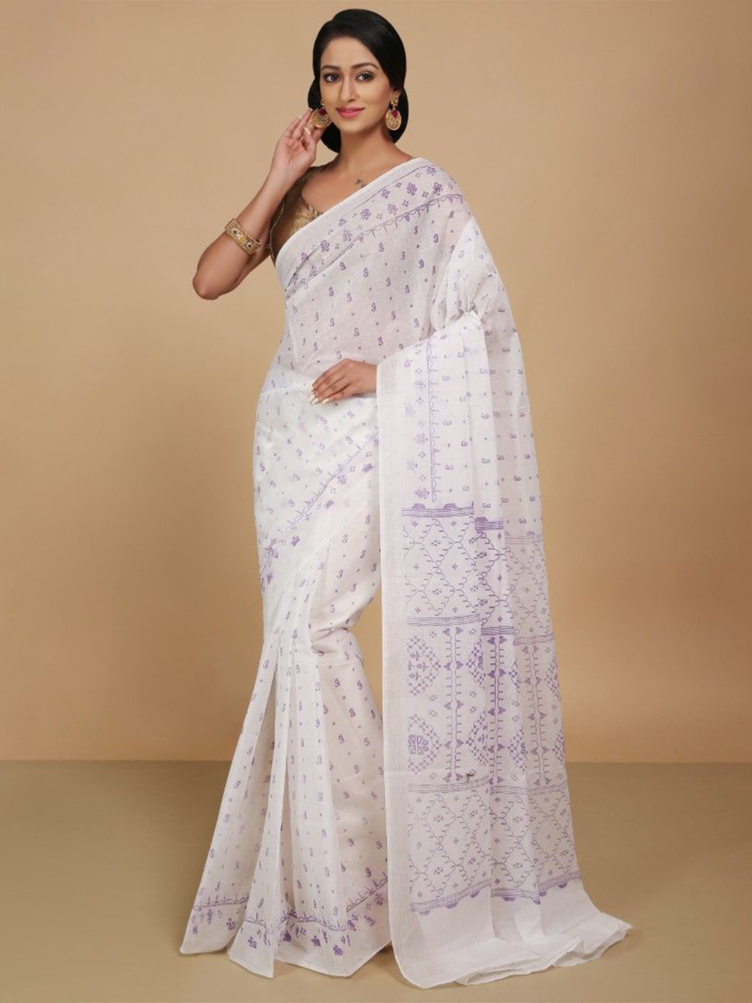 Buy BENGAL HANDLOOM Ethnic Motifs Printed Pure Cotton Taant Saree ...
