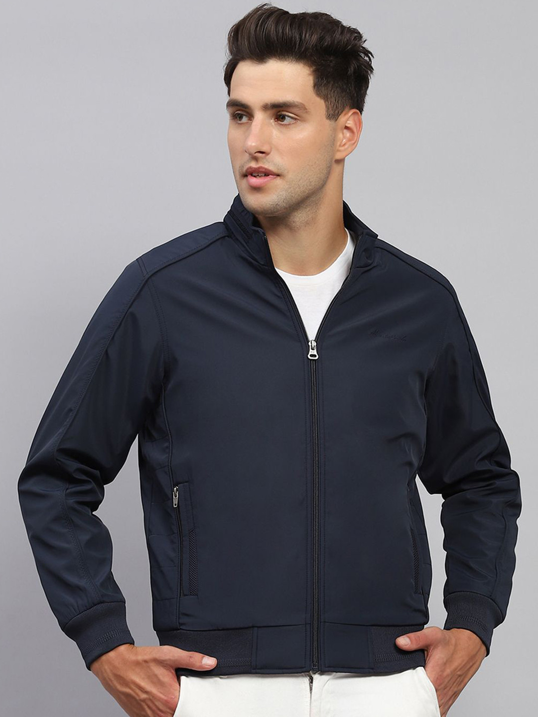 Buy Monte Carlo Men Mock Collar Solid Casual Bomber Jacket - Jackets ...