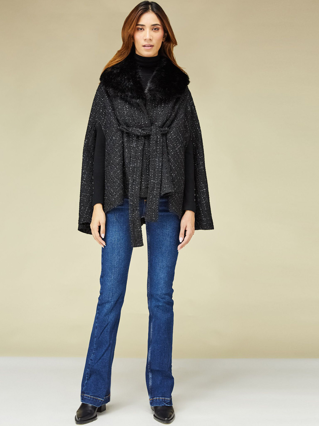 Buy BETRUE Women Self Design Acrylic Tweed Longline Parka Jacket ...