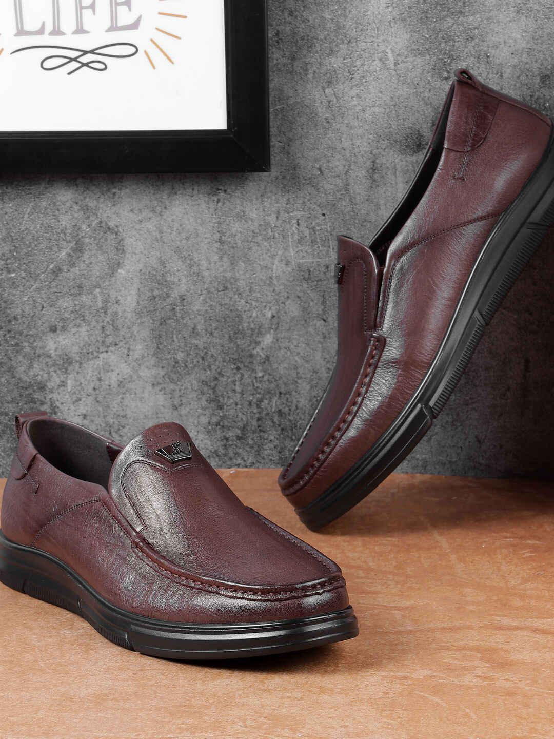 Buy J.FONTINI Men Textured Leather Round Toe Formal Loafers - Formal ...