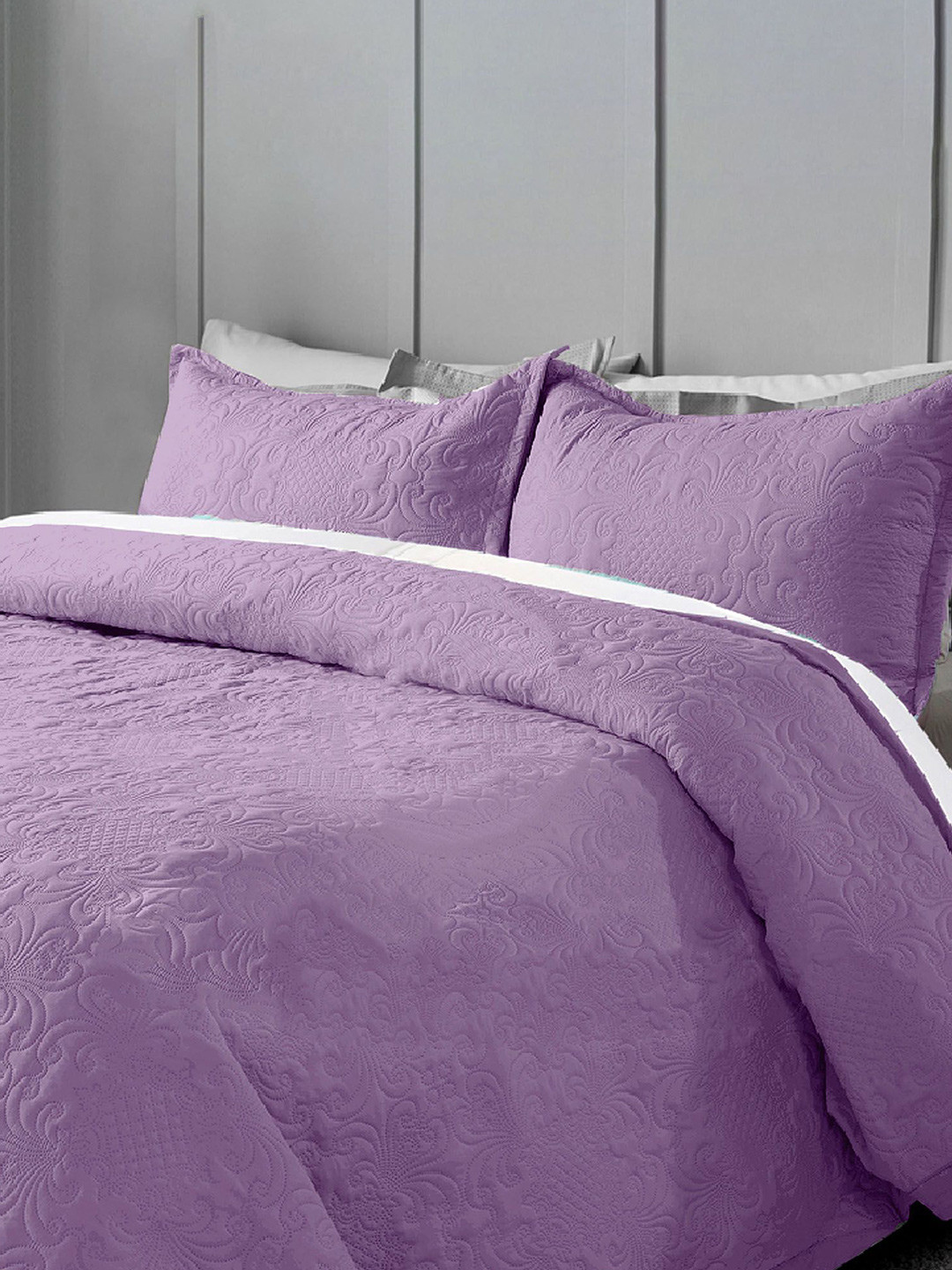 Buy LABHAM Lavender Floral Cotton Double King Bed Cover With Pillow ...
