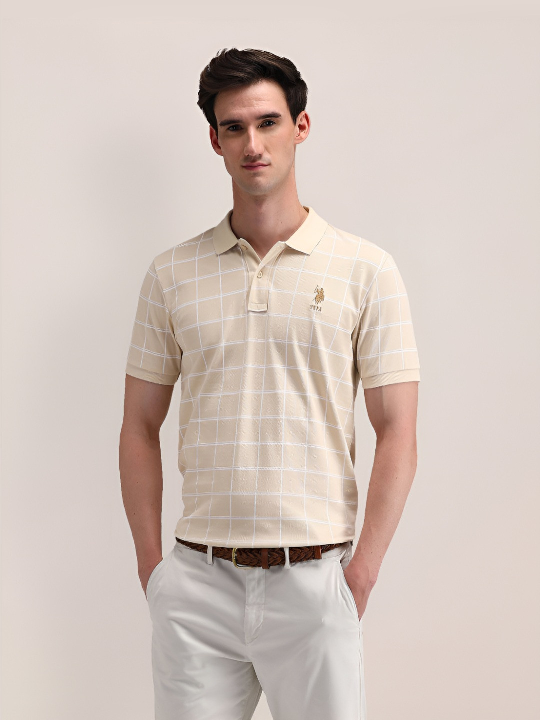 Buy U.S. Polo Assn. Men Checked Checked Cotton Slim Fit T Shirt ...