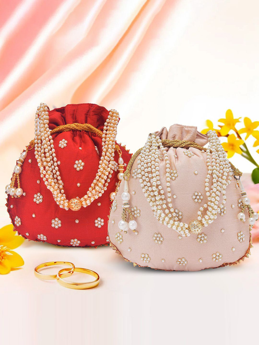 Buy Kuber Industries Set Of 2 Moti Embroidered Potli Bags - Clutches ...