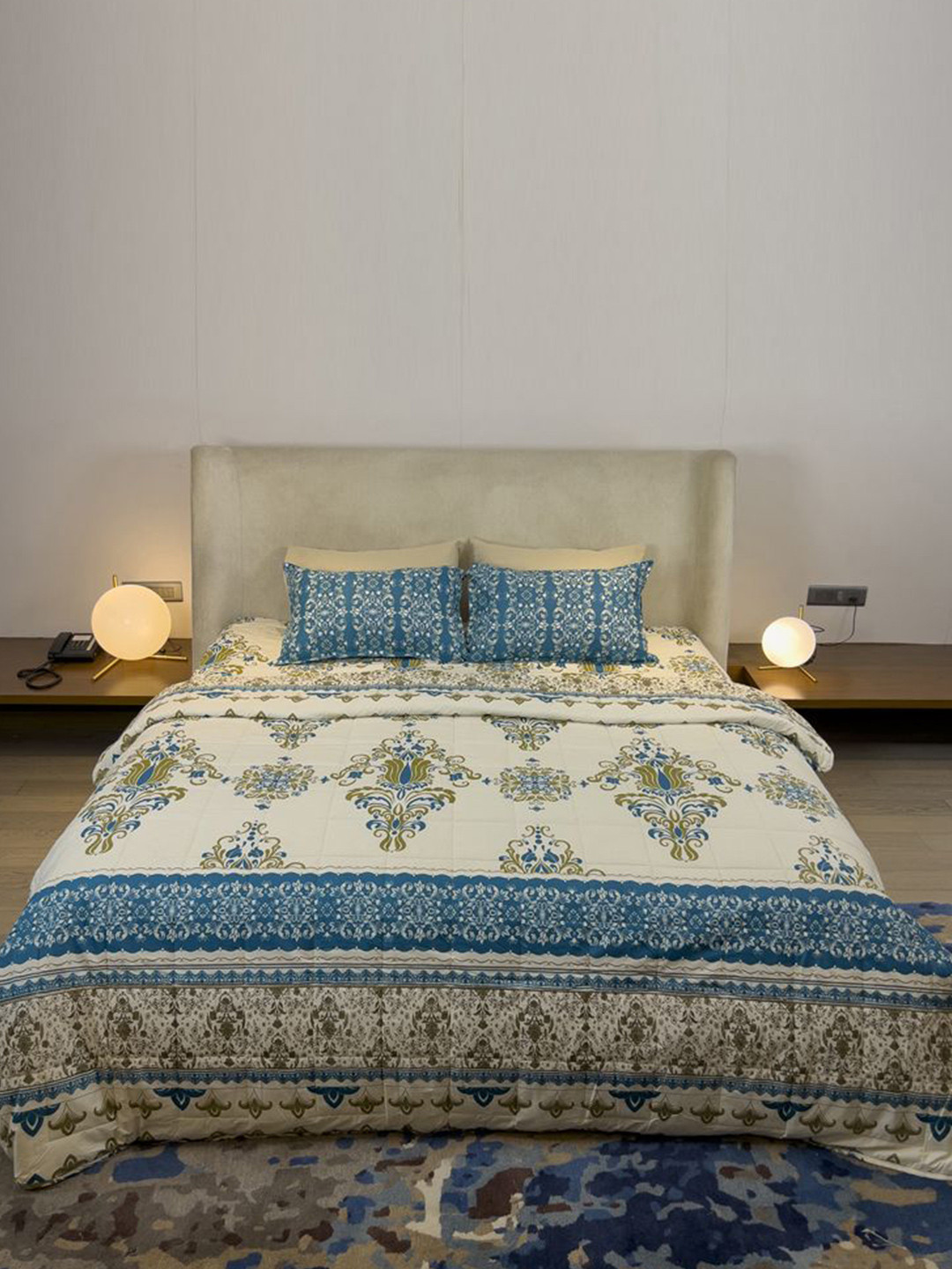 Buy LABHAM White & Green Printed Self Design Cotton Double King Superfine Bedding Set - Bedding ...