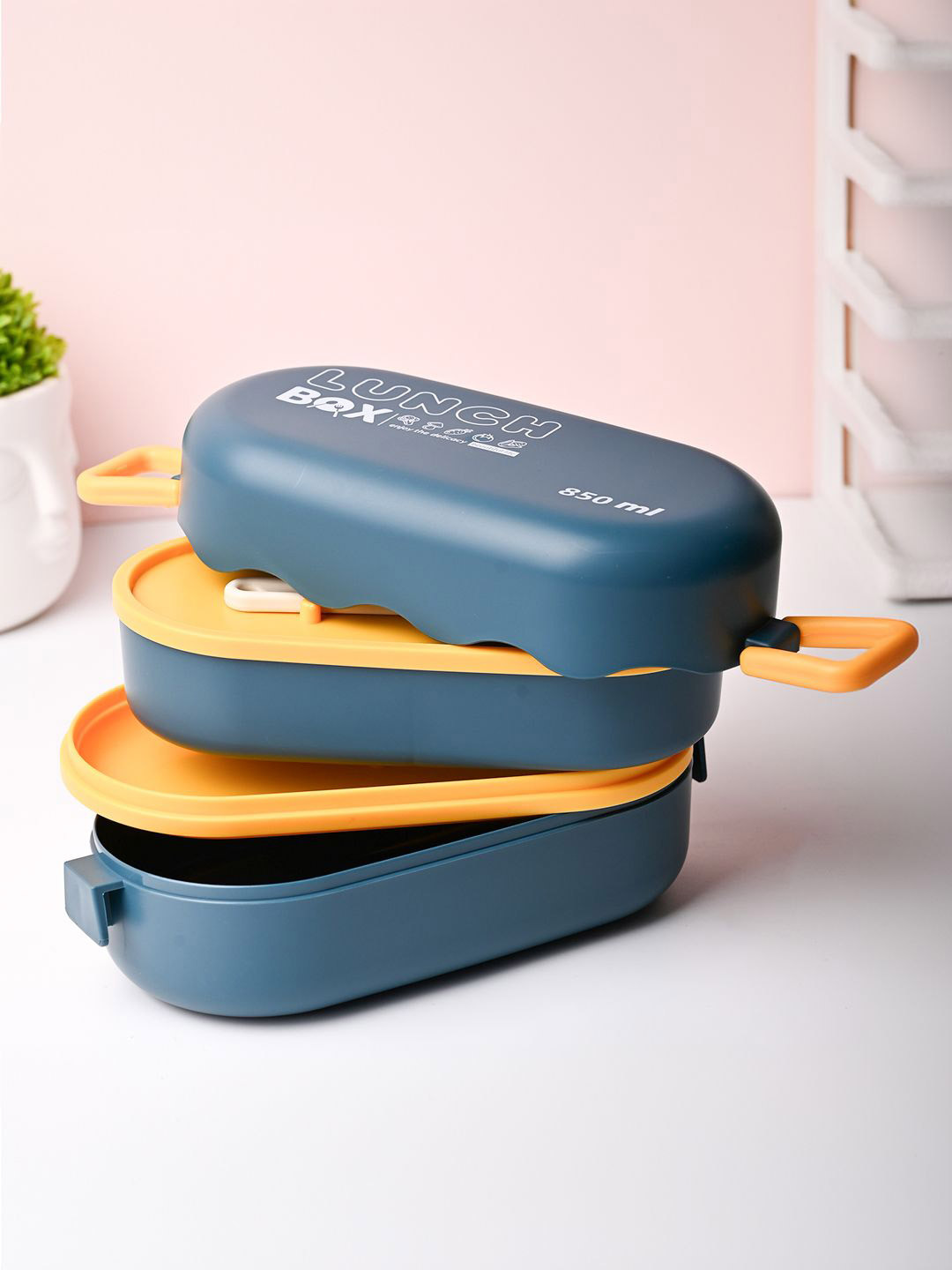 Buy MARKET99 Blue & Yellow Printed Lunch Box With 3 Leak Proof ...