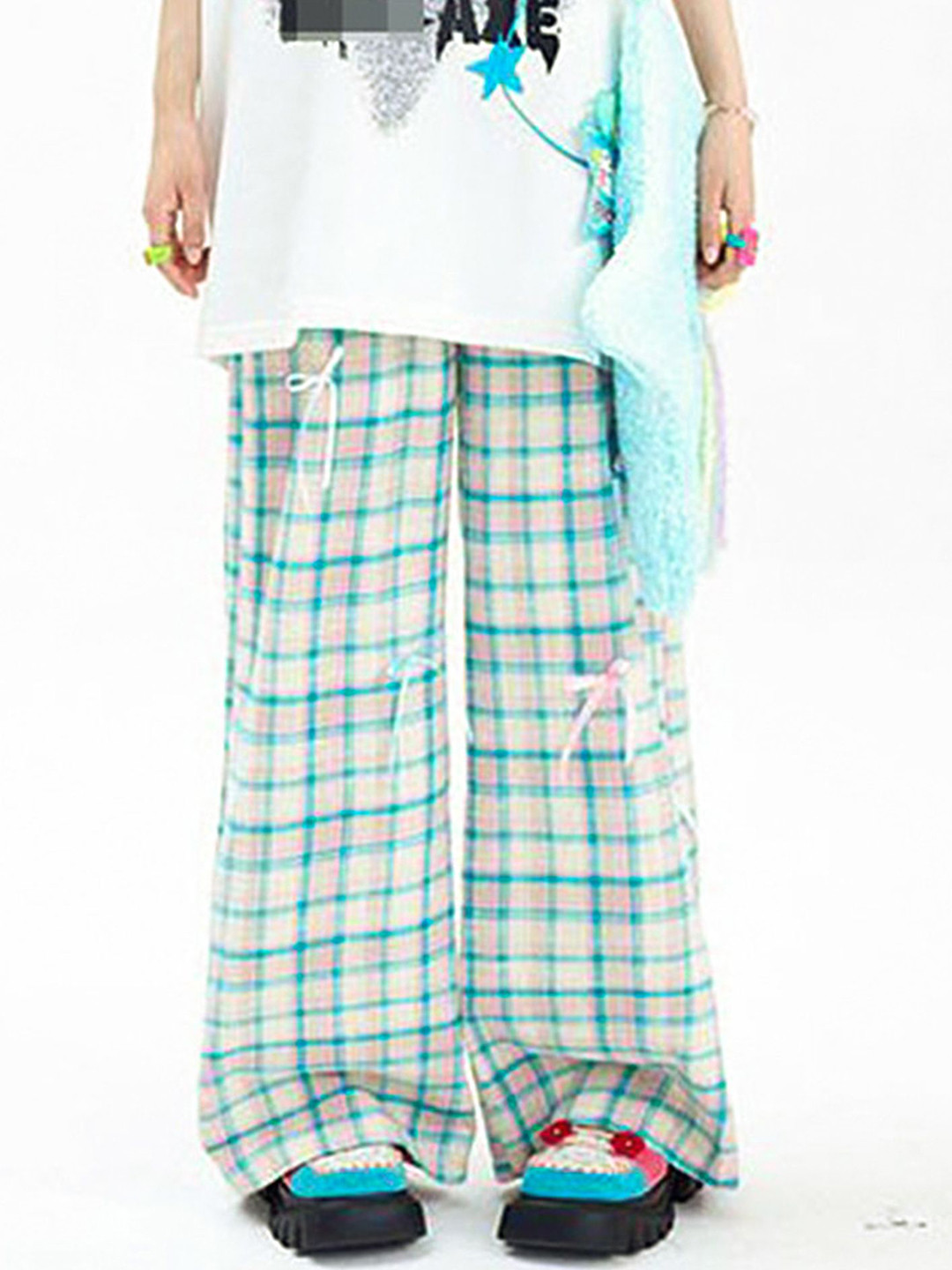 Buy LULU & SKY Women Checked Loose Fit High Rise Trousers - Trousers ...