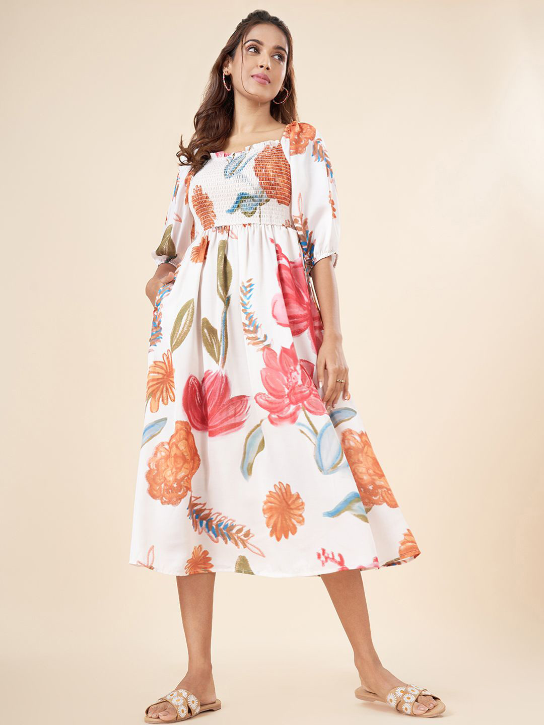 Buy AKKRITI BY PANTALOONS Floral Print Empire Midi Dress - Dresses for ...