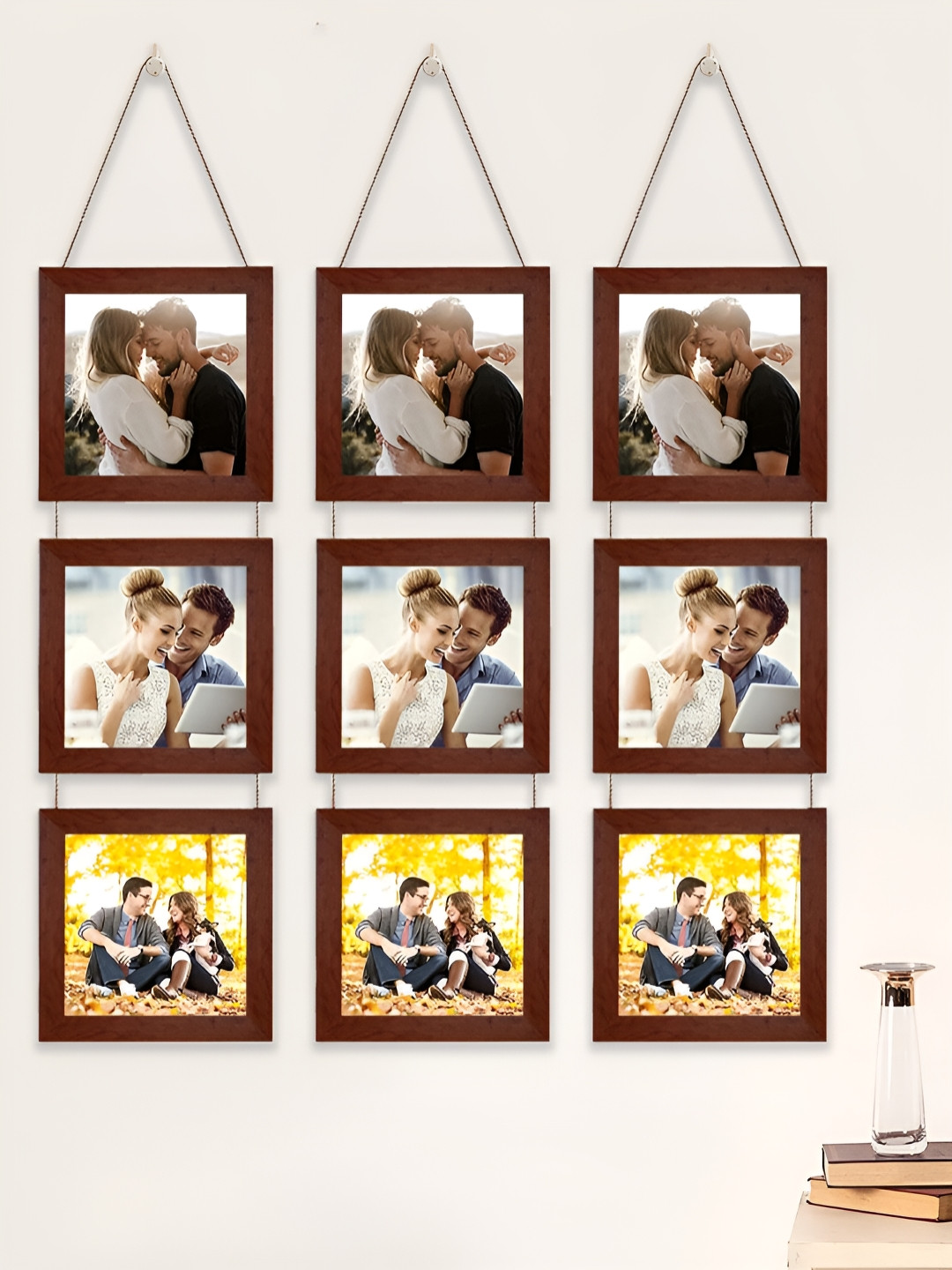 Buy Art Street Set Of 12 Brown Wood Photo Frame Wall Hanging - Photo ...