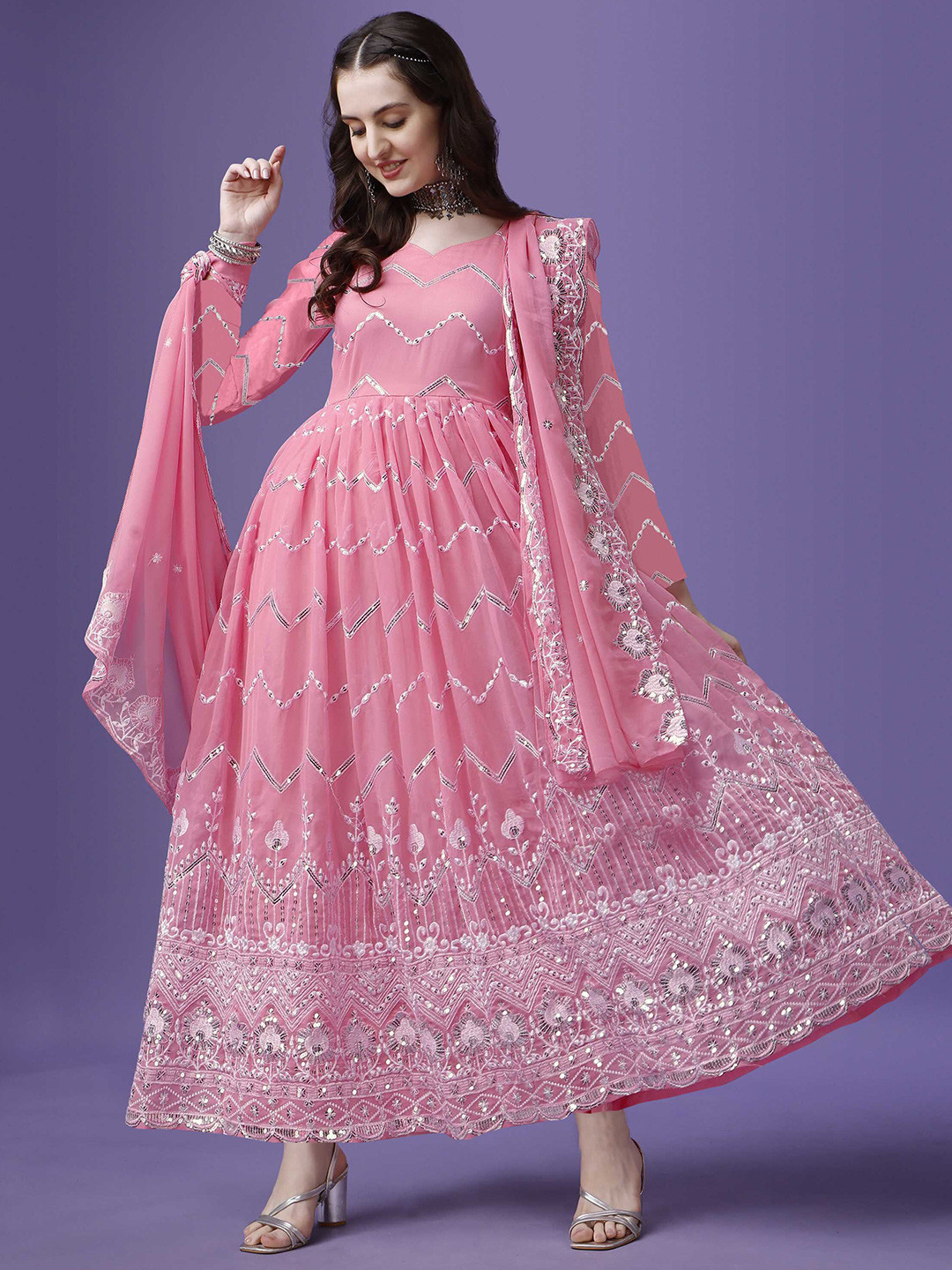 Buy BAESD Women Embroidered Sweetheart Neck Fit & Flared Maxi Dress ...