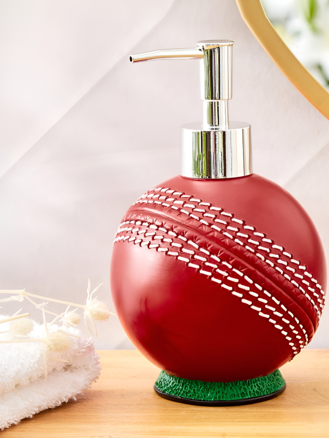 Buy Home Centre Red & White Cricket Ball Textured Soap Dispenser 400ml ...