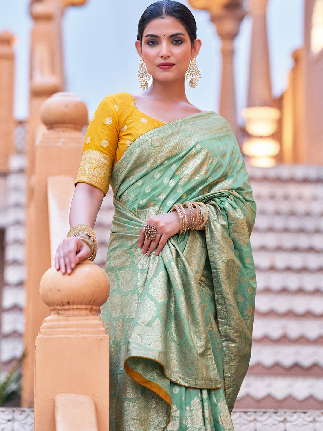 Buy Satrani Ethnic Motifs Woven Design Zari Pure Silk Kanjeevaram Saree ...
