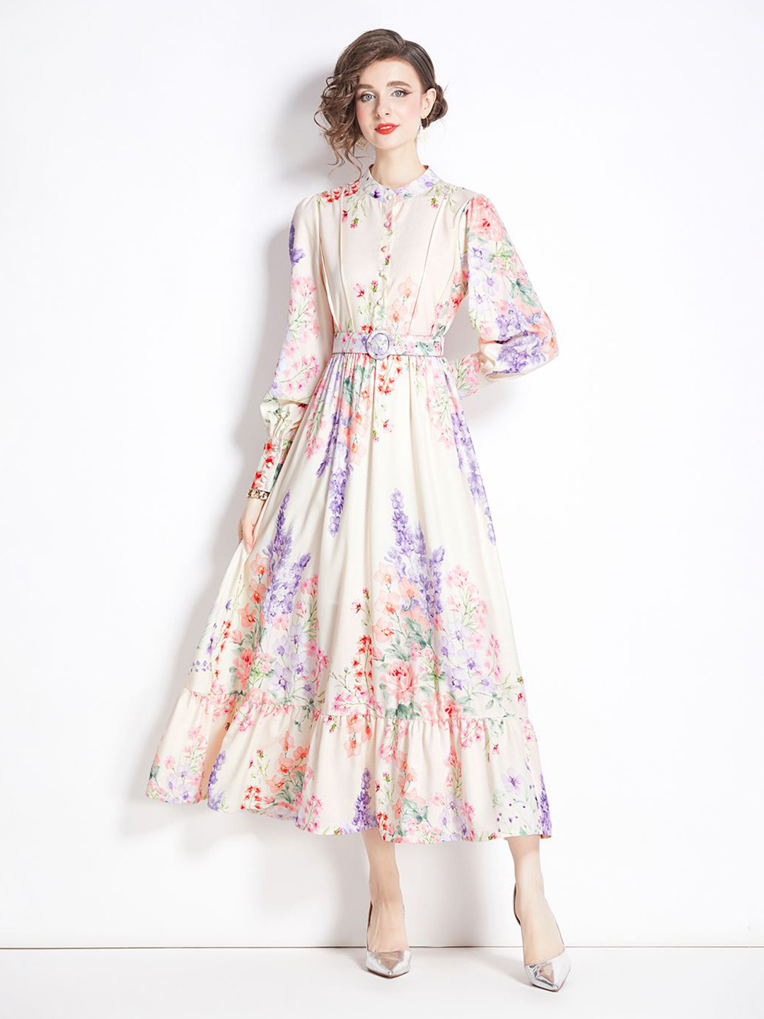 Buy JC Collection Women Floral Printed Cuffed Sleeves Fit And Flare ...