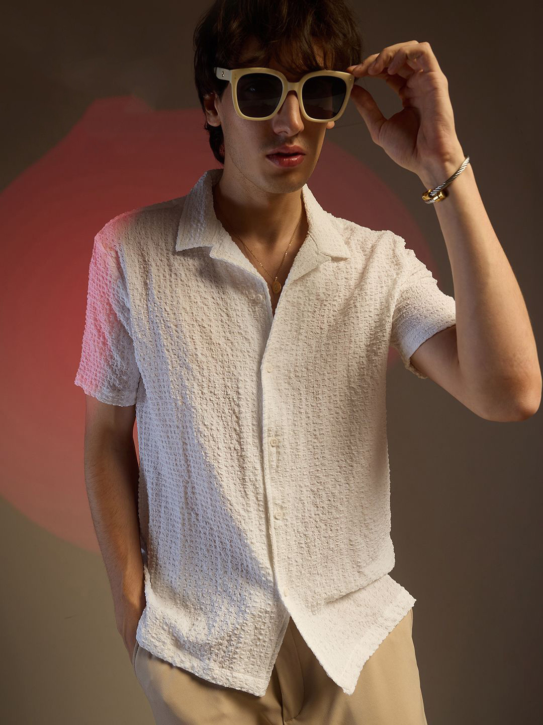 Buy Campus Sutra Men Comfort Cuban Collar Popcorn Texture Cotton Casual ...