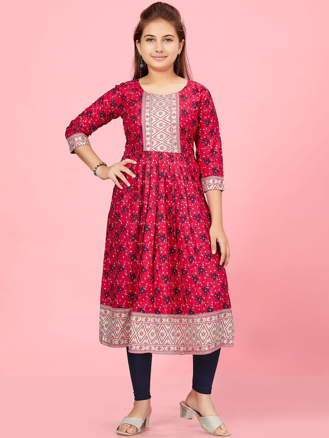 Buy BAESD Girls Floral Printed Regular Cotton Anarkali Kurta - Kurtas ...
