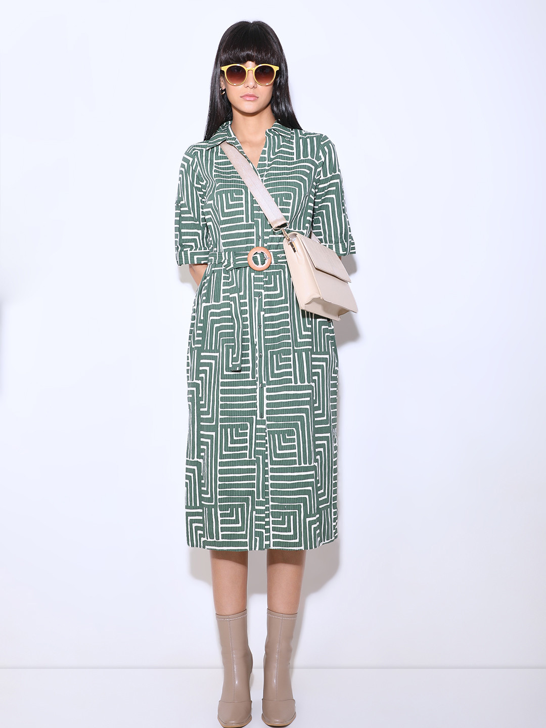 Buy Vero Moda Print Shirt Midi Dress - Dresses for Women 30864619 | Myntra