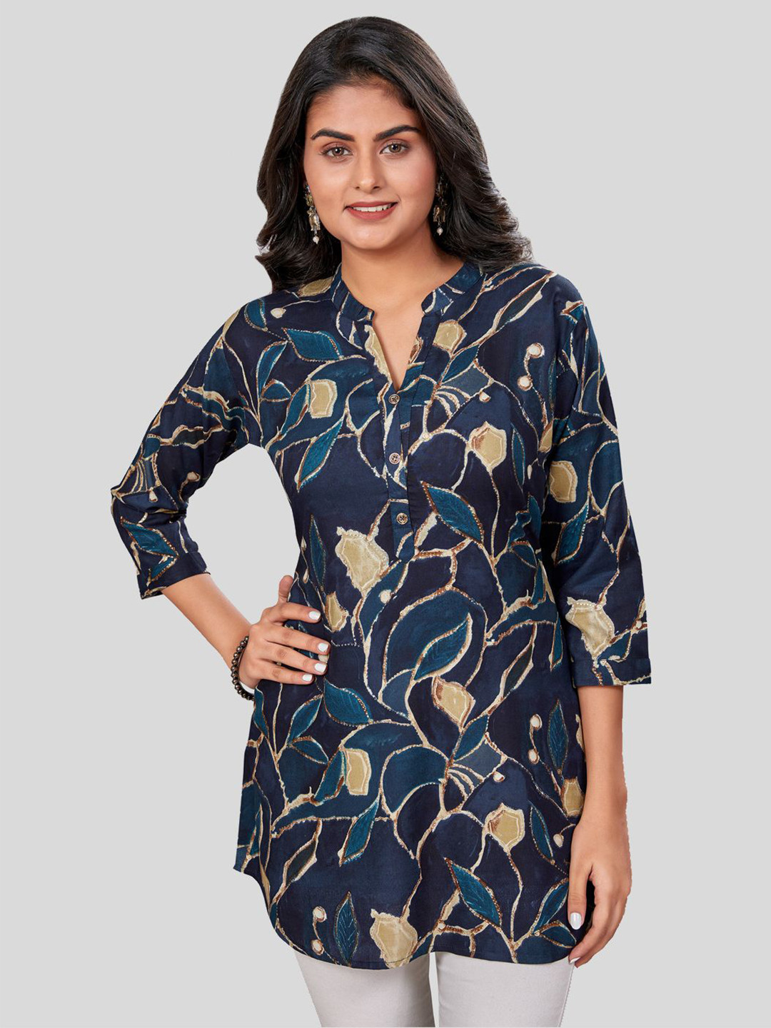 Buy Saree Swarg Mandarin Collar Printed Tunic - Tunics for Women ...