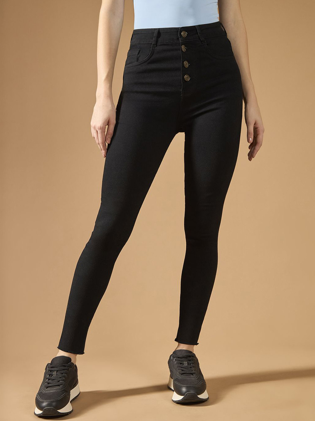 Buy Roadster Women Skinny High Rise Cropped Fringed Hemline Stretchable ...