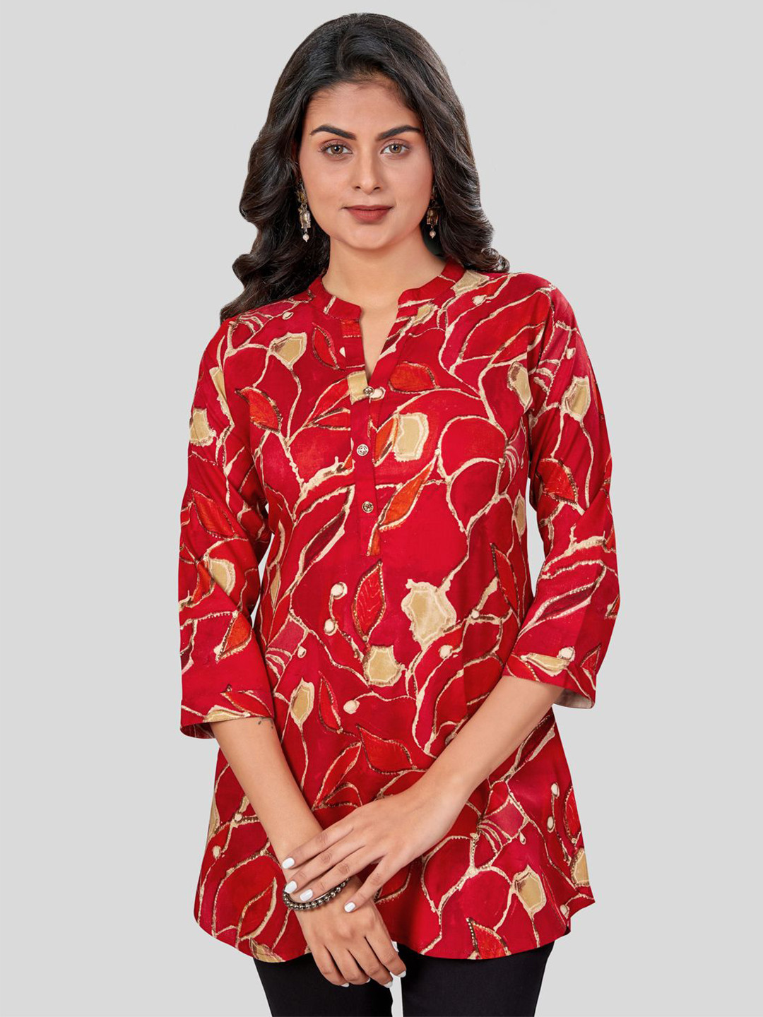 Buy Saree Swarg Mandarin Collar Printed Tunic - Tunics for Women ...
