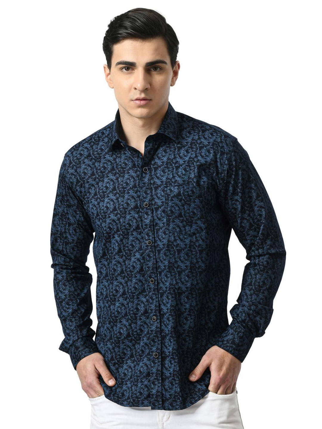 Buy PEBCO Men Classic Spread Collar Abstract Printed Cotton Slim Fit Casual Shirt - Shirts for ...