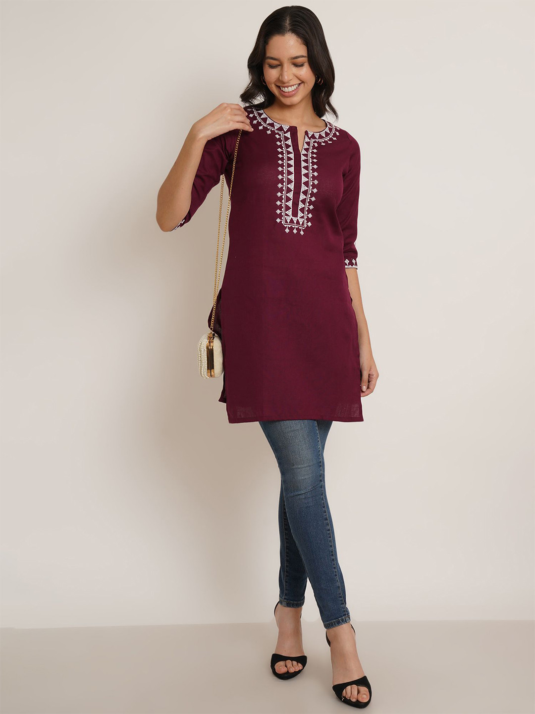 Buy Brownverse Women Ethnic Motifs Embroidered Thread Work Pure Cotton ...