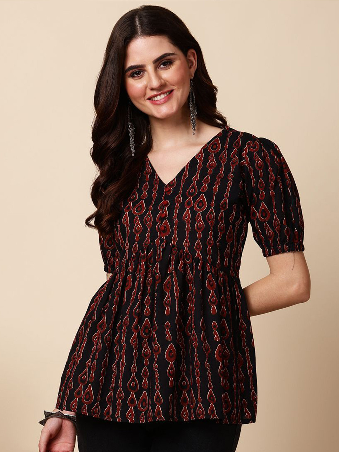 Buy Antaran Women V Neck Ethnic Printed Cotton Empire Top - Tops for Women 30867266 | Myntra