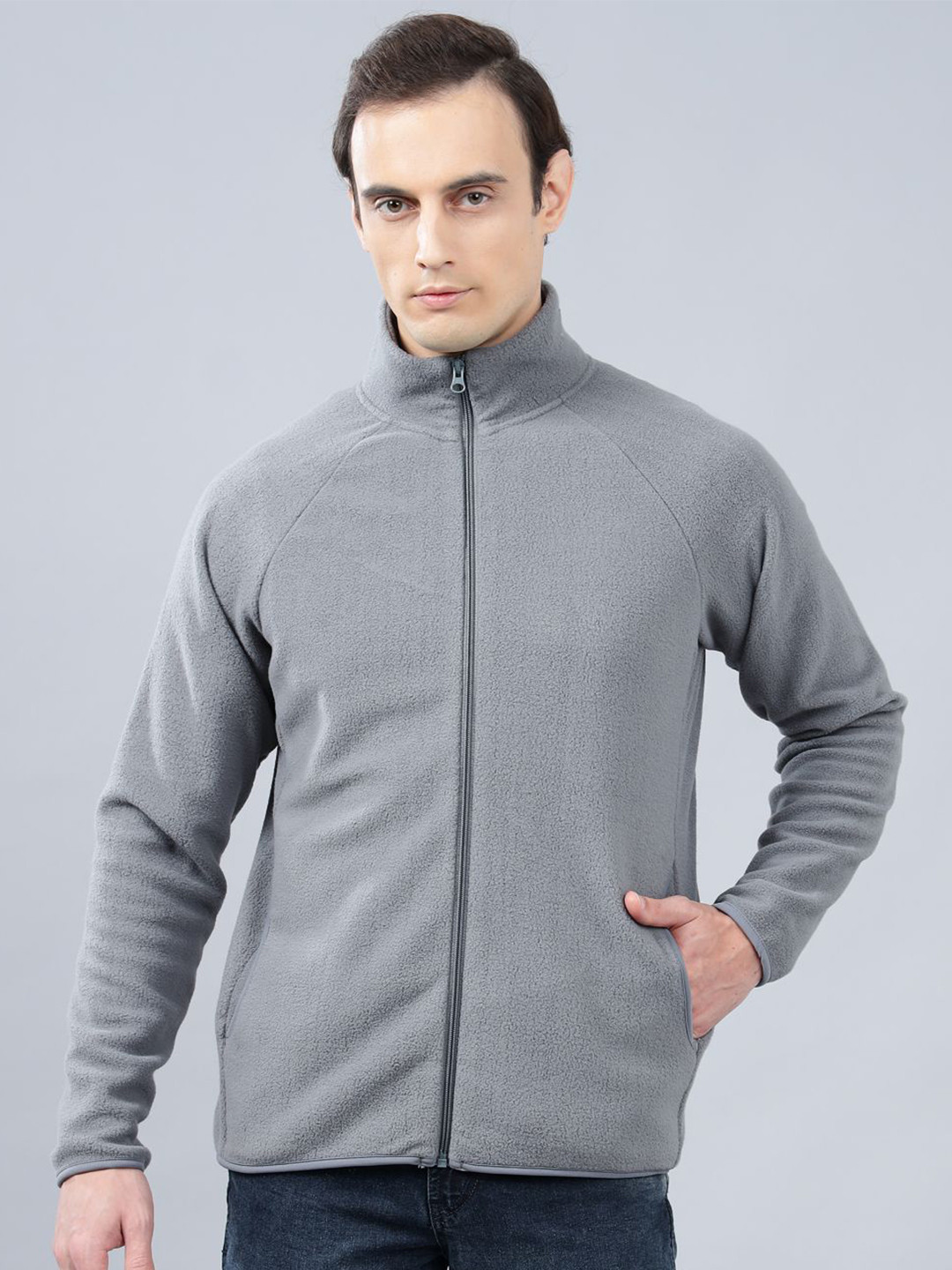 Buy Cantabil Men Solid Mock Collar Cotton Front Open Sweatshirt ...