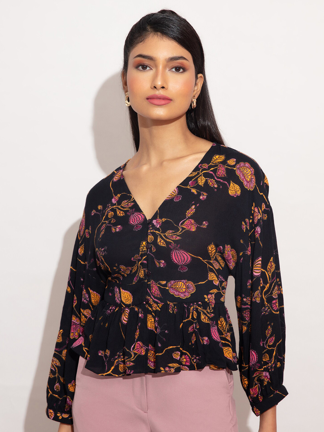 Buy 20Dresses Black Floral Print Wrap Top - Tops for Women 20240742 ...