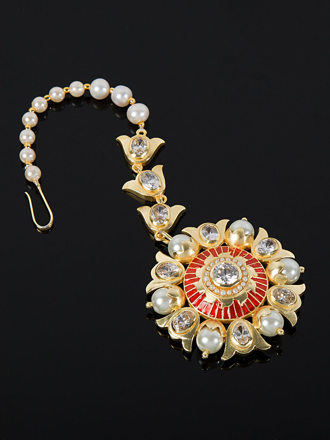 Buy Voylla Falaknuma Gold Toned & White Stone Studded Maang Teeka ...