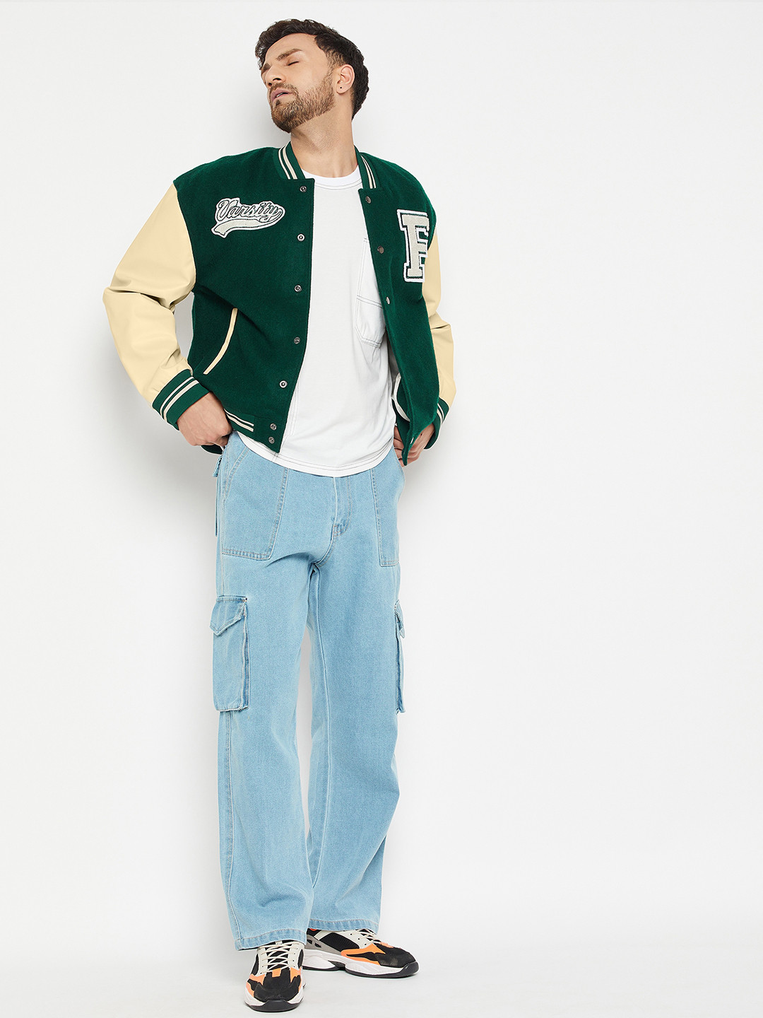 Buy FUGAZEE Men Green Varsity Jacket With Patchwork - Jackets for Men ...