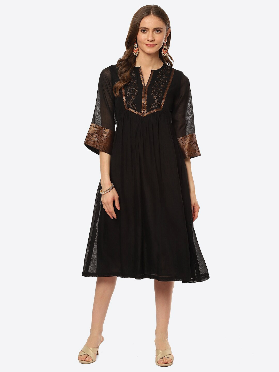 Buy Biba Black & Golden Ethnic Motifs Modal Ethnic Dress - Ethnic ...