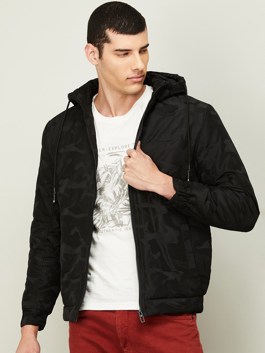 Buy Bossini Men Black Camouflage Open Front Jacket - Jackets for Men ...