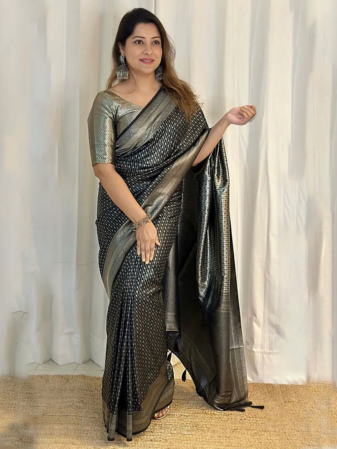 Buy SHOP DROP Ethnic Motifs Printed Zari Pure Silk Mysore Silk Saree ...