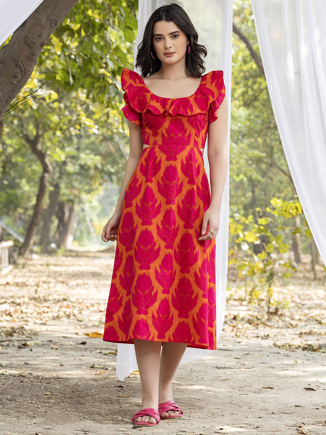 Buy MABISH By Sonal Jain Frill Neck A Line Midi Dress - Dresses for ...