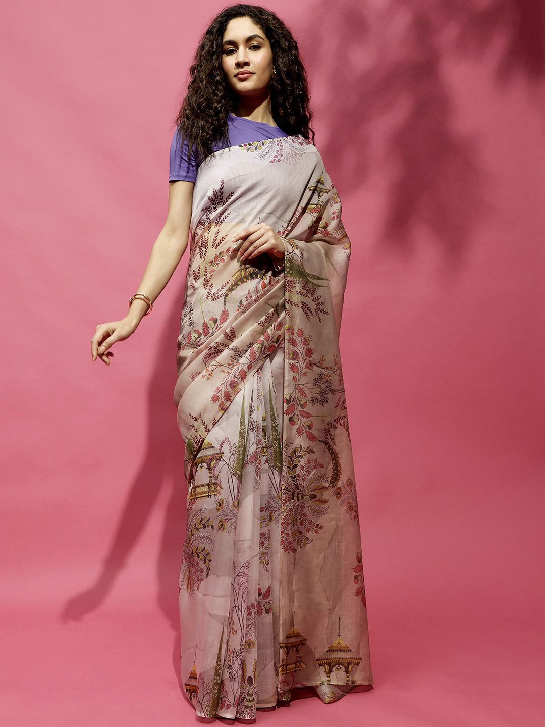 Buy Navyasa By Liva Floral Printed Liva Saree With Blouse Piece ...