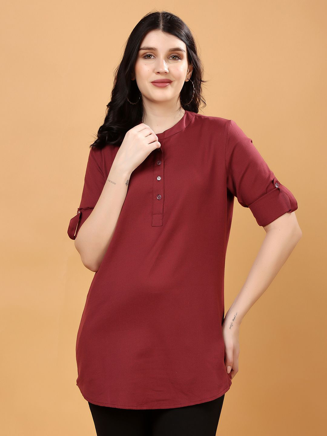 Buy Moda Rapido Women Mandarin Collar Cotton Tunic - Tunics for Women ...