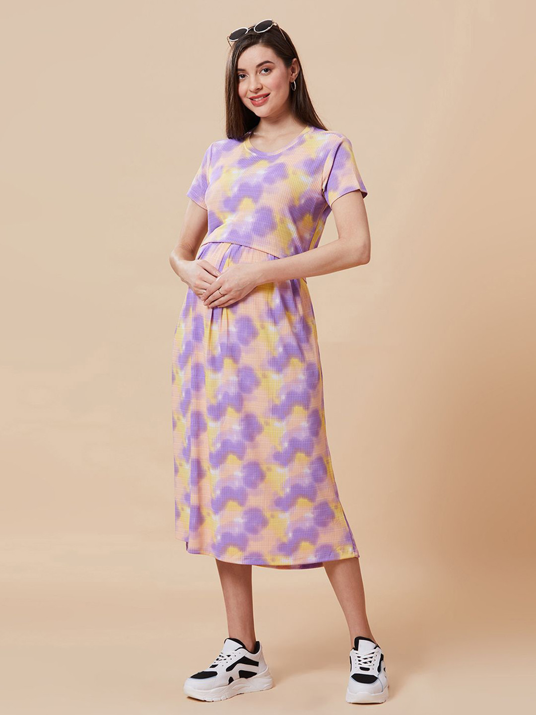 Buy MORDEN MUSE Women Maternity Round Neck Short Sleeves Fit & Flare ...