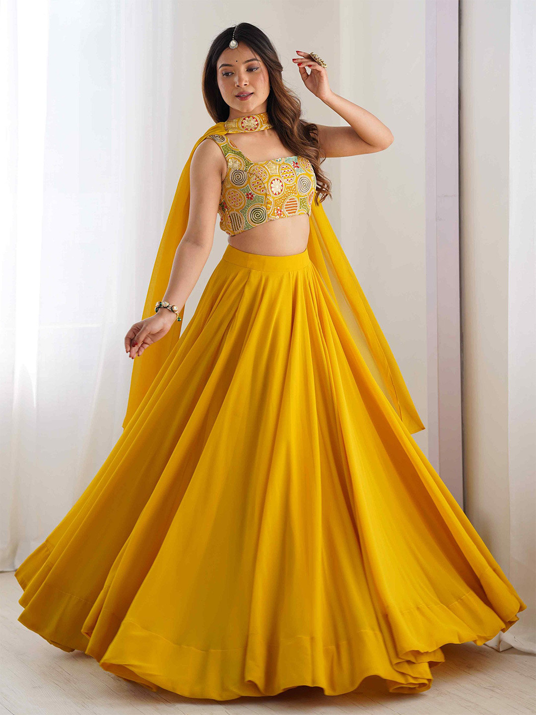 Buy TextileNow Embroidered Thread Work Ready To Wear Lehenga & Blouse ...