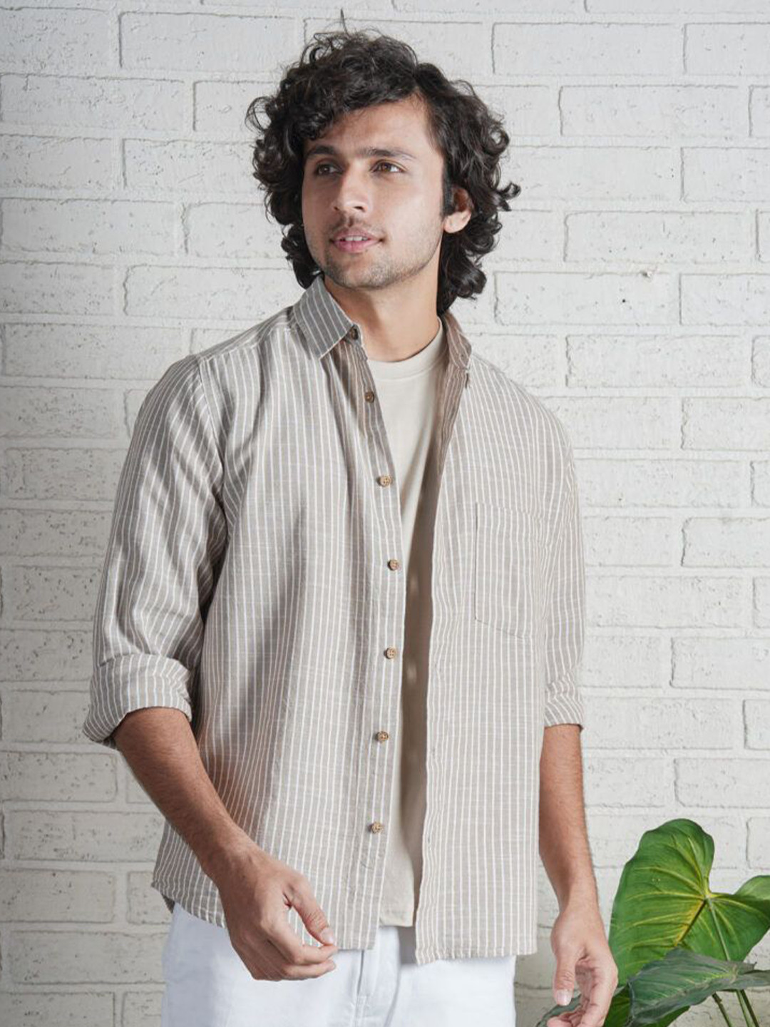 Buy BOMBAY TROOPER Men Cream White Stripes Summer Shirt - Shirts for ...