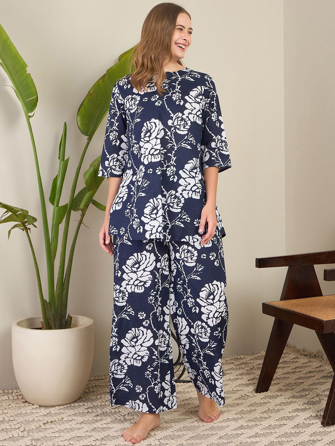 Buy July Women Floral Printed Kurti & Pyjamas Night Suit - Night Suits ...