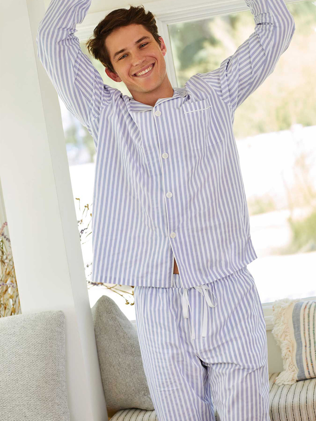 Buy Bella Babe By SK Trendy Sleepwear Men Striped Shirt Pyjamas Night ...