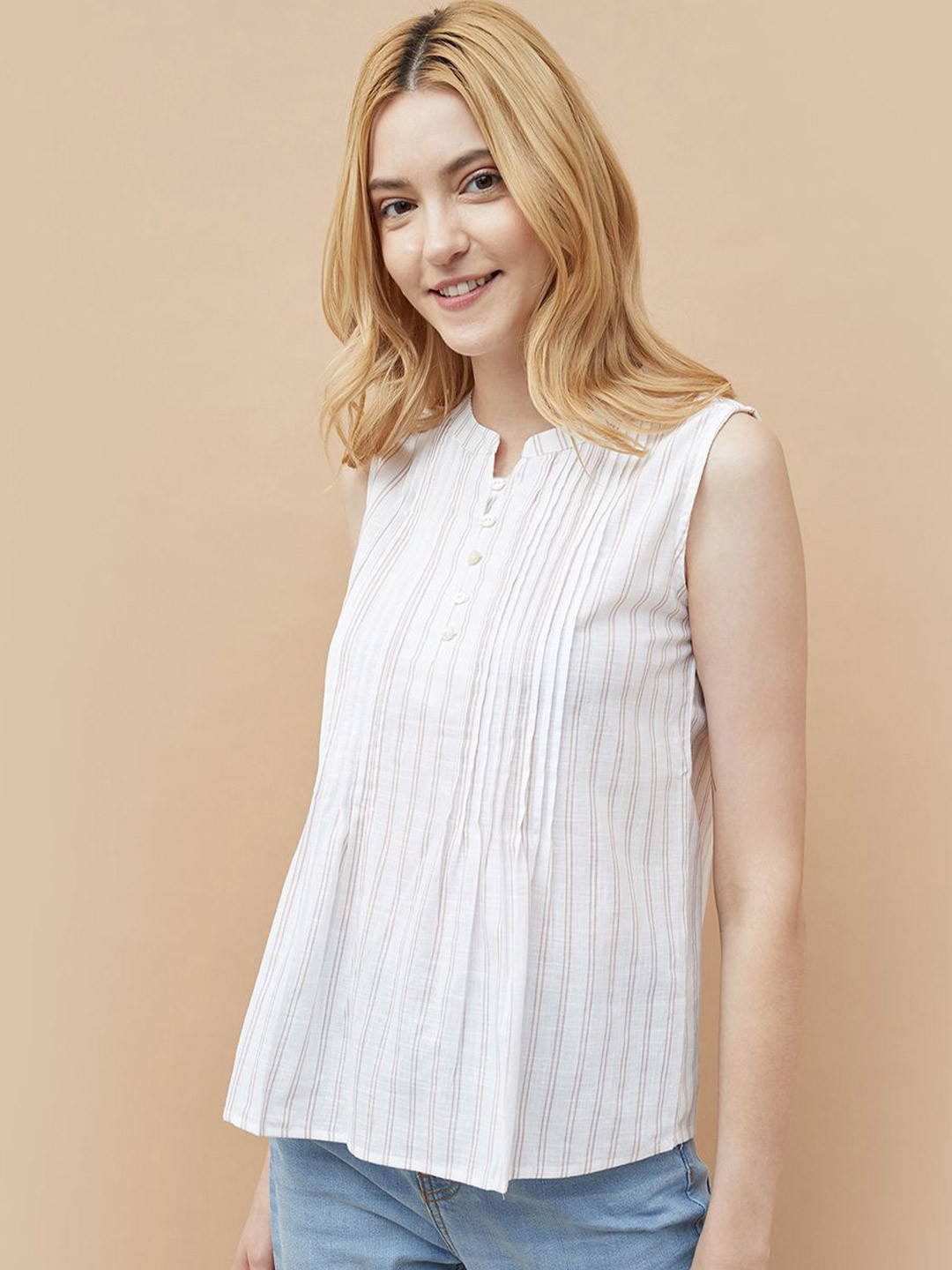 Buy Fame Forever By Lifestyle Print Mandarin Collar Cotton Top - Tops ...